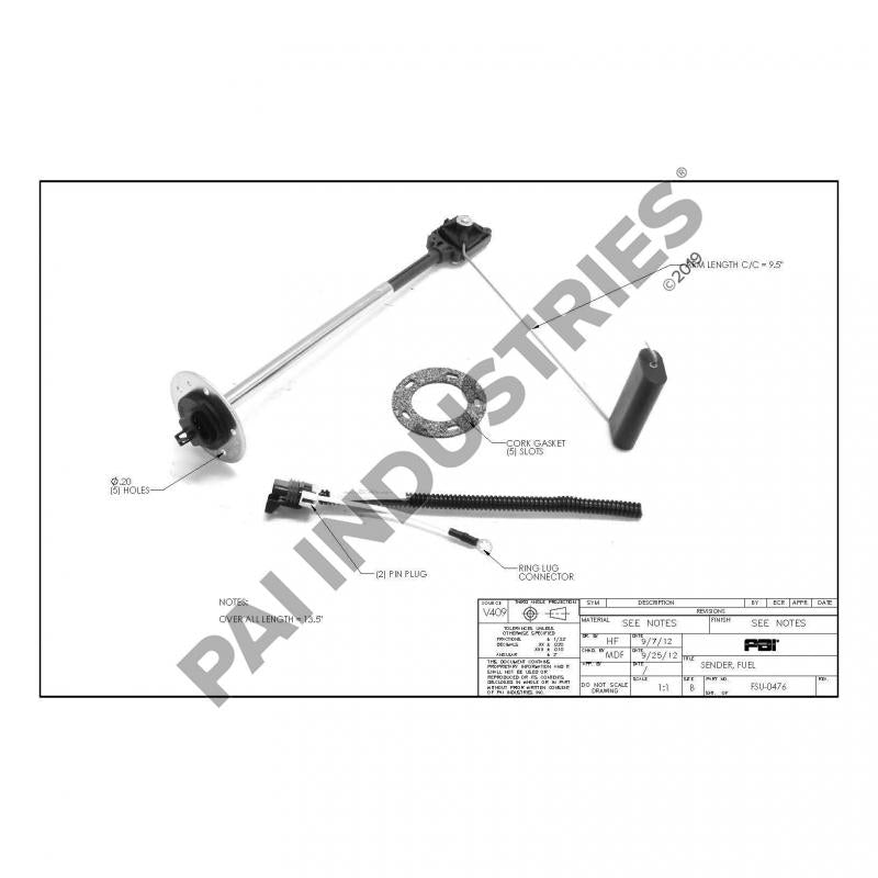 PAI FSU-0476 MACK 16MB48DP25 FUEL LEVEL SENDER (CV) (13.50" OAL ...